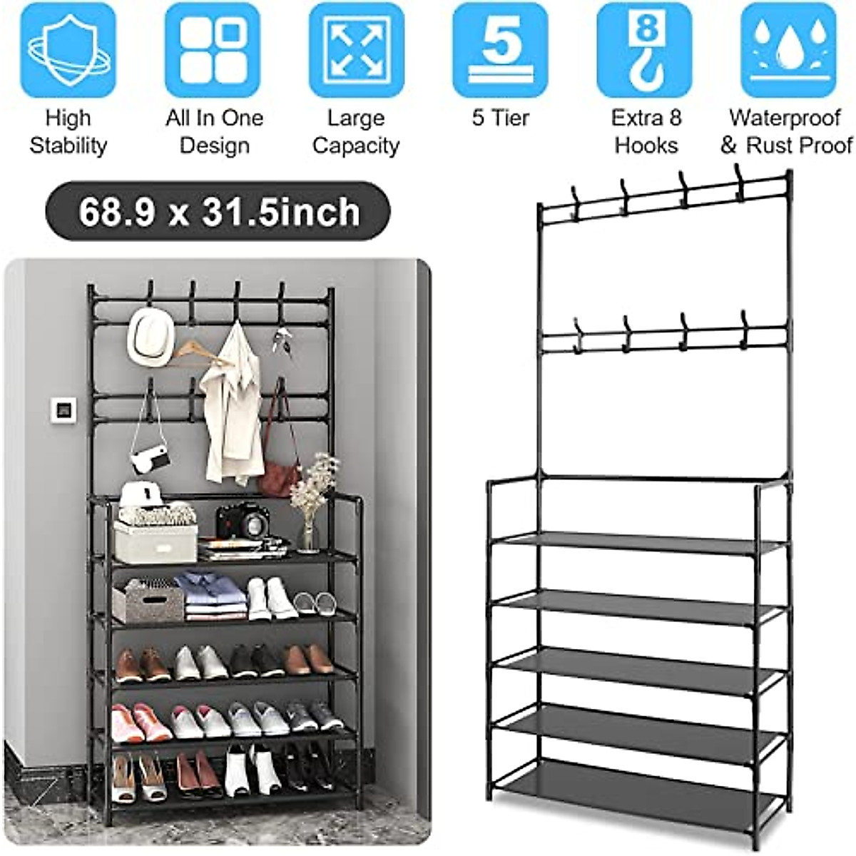 Liwarace Metal Clothing Rack,Clothes Garment Coat Rack with Bottom Shelf, Clothing Rack for Hanging Clothes, Coats, Skirts, Shirts, Sweaters, Black