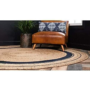 Yonir Exports Hand Braided Round Black Border Natural Jute Area Rugs for Living , Kitchen, Garden Indoor & Outdoor Carpet-8" (96 Inch)