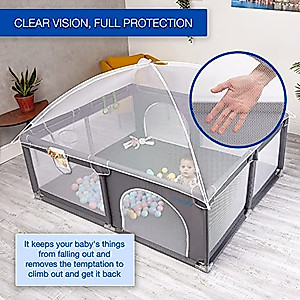 Large Playpen for Babies and Toddlers - Play Yard for Baby - Baby Fence Play Area - 71''×59'' - Outdoor Baby Playpen - Extra Large Playpen - Baby Gate Playpen - Baby Play Area - Baby Play Yards - Grey