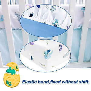 Luxanna Crib Bedding Set Dinosaur 3 Pieces Baby Boys Nursery Bedding Sets with Baby Comforter,Crib Fitted Sheet, Crib Skirt for Boys