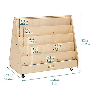 ECR4Kids Double-Sided Mobile Book Display, Classroom Bookshelf, Natural