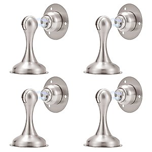 Magnetic Door Stop Brushed Nickel Magnetic Door Stopper Magnet Door Stops with Double-Sided Adhesive Tape No Drilling Wall Mount Door Stop for Keep Your Door Open 4 Pack