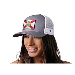 HAKA Florida Flag Hat – Florida Trucker Hat FL Baseball Cap Snapback Golf Hat (Gray&White)