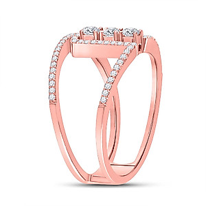 The Diamond Deal 10kt Rose Gold Womens Round Diamond Fashion 3-stone Ring 3/8 Cttw