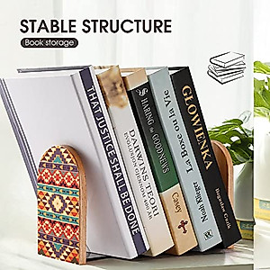 Colorful Aztec Pattern Wood Book Ends for Shelves Non-Skid Bookend Book Stand Book Holder Stopper for Home Office School