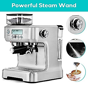 CASABREWS Espresso Machine with Grinder, 20 Bar Professional Espresso Maker with Milk Frother Steam Wand, Barista Cappuccino Latte Machine with LCD Display, Coffee Machine Gift for Dad, Mom or Wife