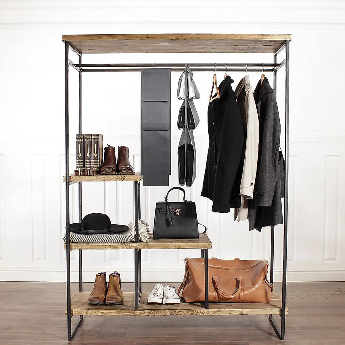 Audoloku Hanging Boot Storage Shoe Rack for Closet Organizers and Storage Hanging Boots Organizers Dust Cover with 6 Pockets for Boots, Gray