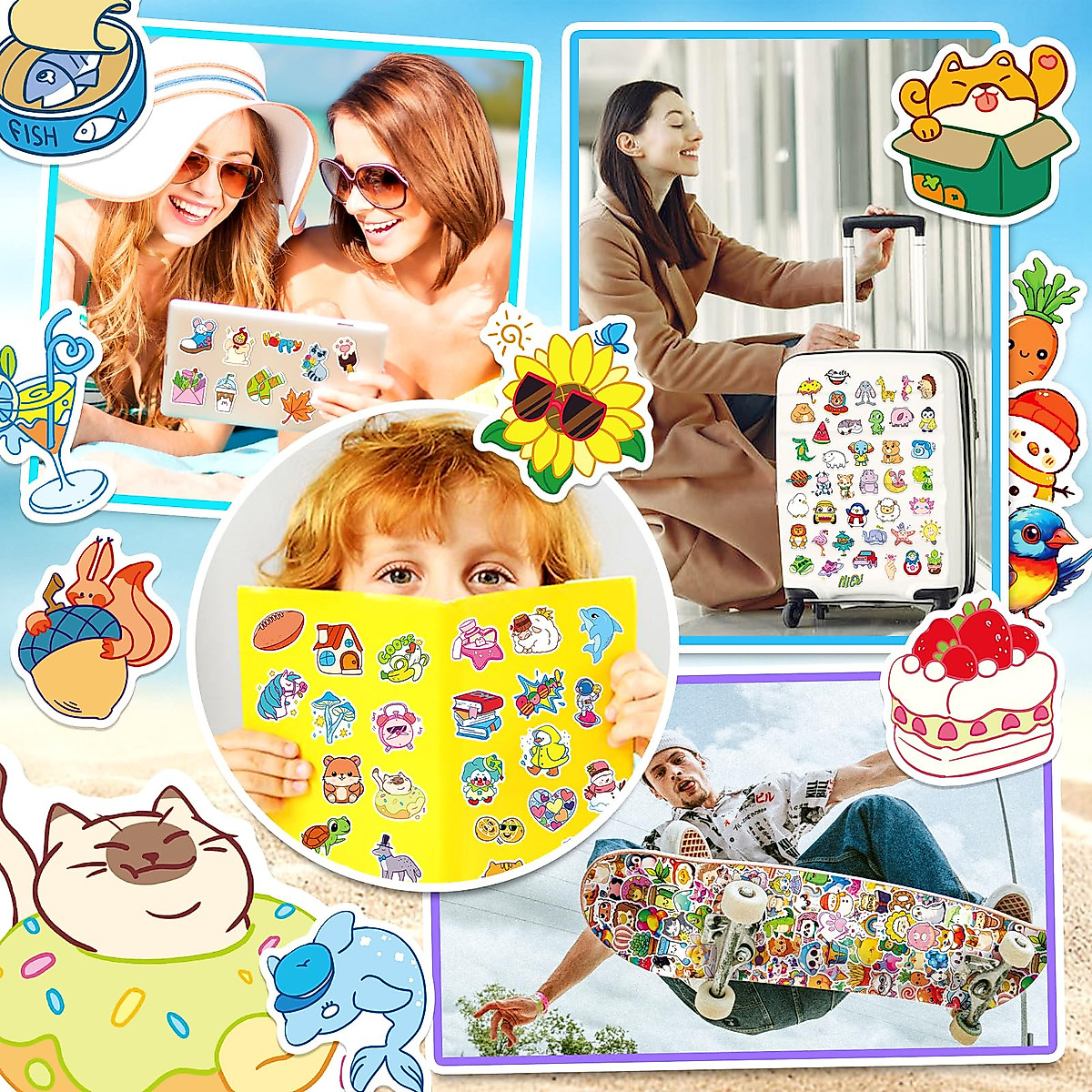 Y-times 600 Pcs Waterproof Vinyl Multicolor Cartoon Bubble Stickers for Kids, Teens, Adults - Water Bottle, Skateboards, Scrapbook, Laptops, Computers