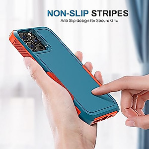 MAXCURY for iPhone 14 Pro Max Case, Heavy Duty Shockproof Dual Layer Rugged Full-Body Protective Phone Cover, 2 in 1 Slim Fit Silicone Rubber Phone Case for Men & Women (Teal/Orange)