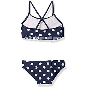 Kanu Surf Girls' Karlie Flounce Bikini Beach Sport 2 Piece Swimsuit, Suzie Navy Dot, 12