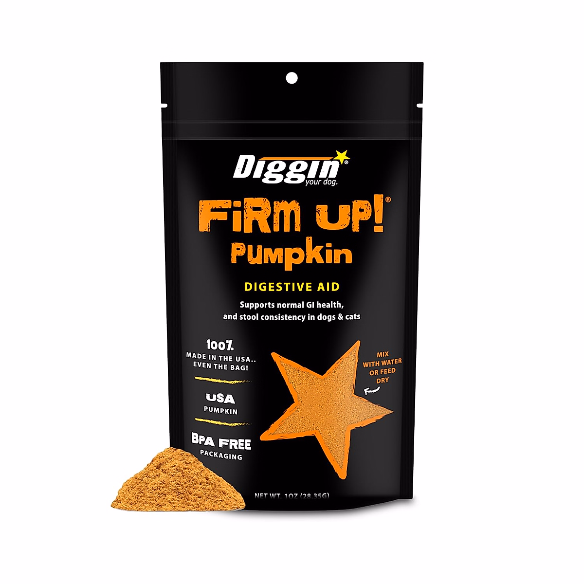 Diggin' Your Dog – Firm Up Pumpkin for Dogs & Cats – Fiber Supplement with Pumpkin & Apple Fiber for Cat & Dog Digestive Support – Made in USA, 1 oz