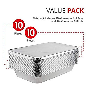 Aluminum Pans with Lids 21x13 Disposable Roasting Pans with Covers - 10 Foil Pans and 10 Foil Lids - Sturdy Catering Pans - Disposable Food Containers Great for Prepping Large Slabs of Meat