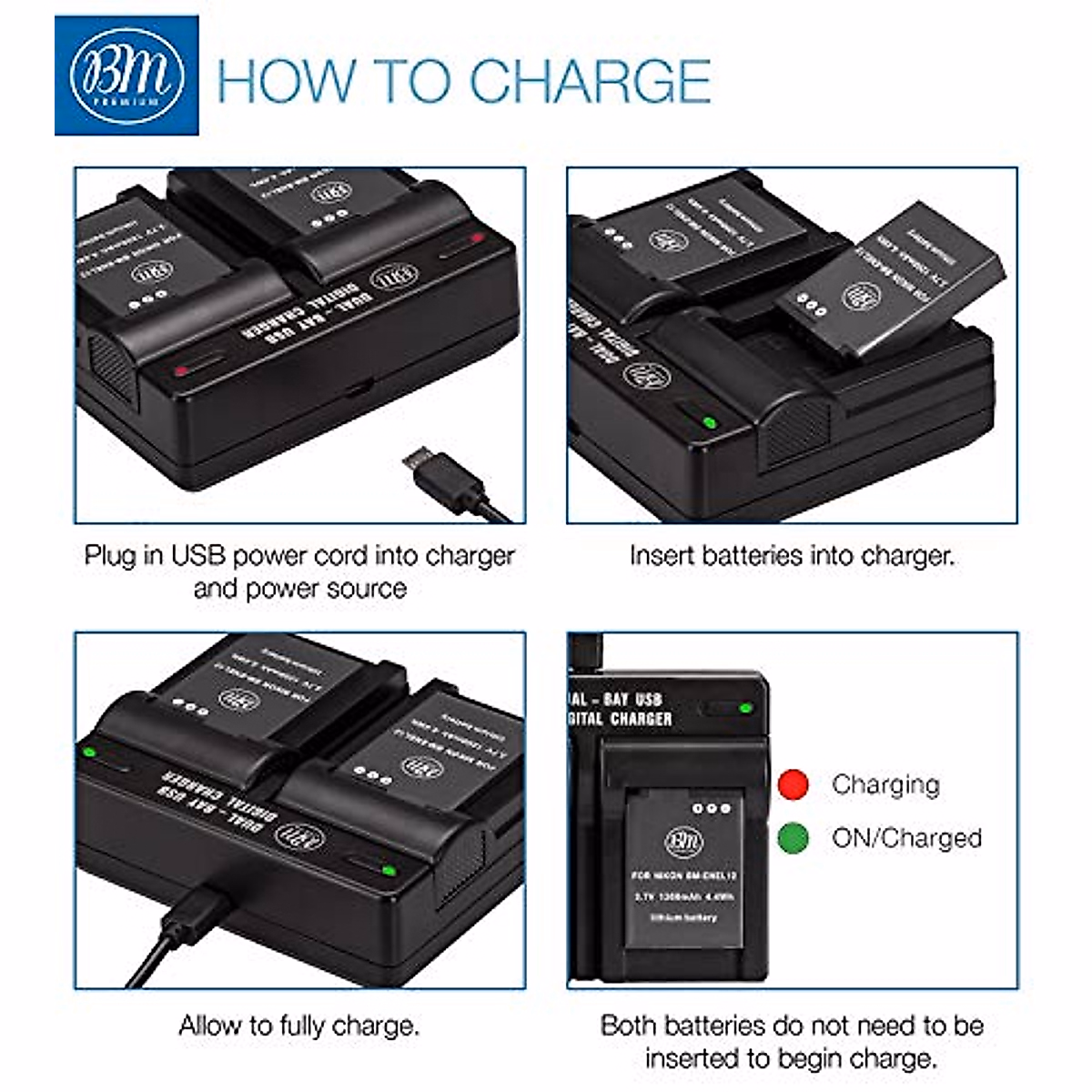 BM Premium 2 EN-EL12 Batteries & Dual Charger for Nikon Coolpix A1000 B600 W300 A900 AW100 AW110 AW120 AW130 S6300 S8100 S8200 S9050 S9200 S9300 S9400 S9500 S9700 S9900 P330 P340 KeyMission 170, 360