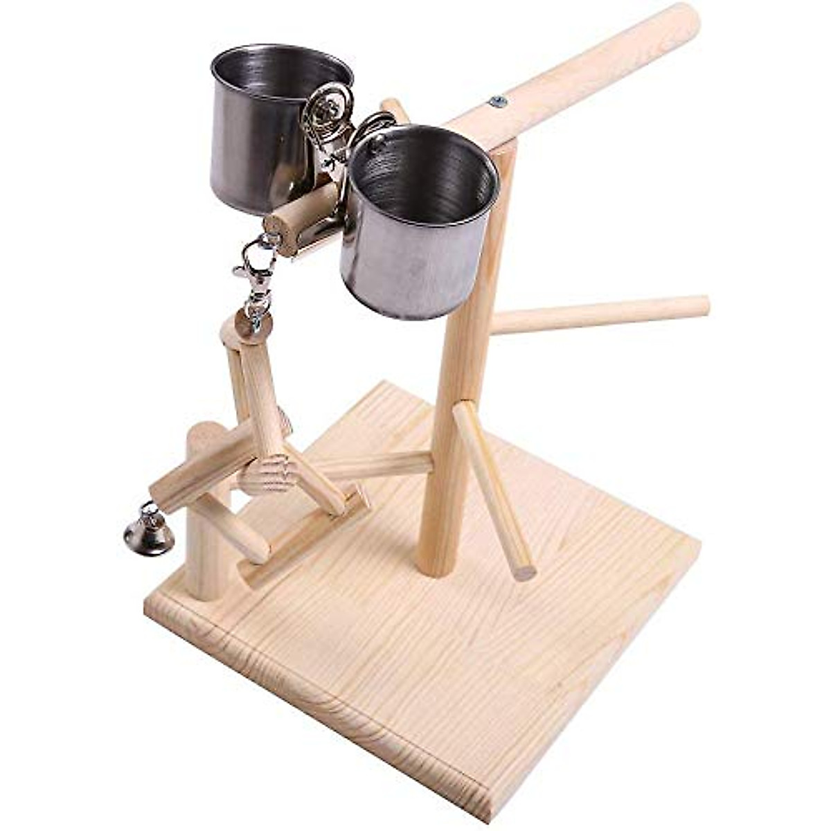 Litewoo Bird Table Perch Stand Playpen Wood Parrot Playground Exercise Training Playgym with Feeder Cups