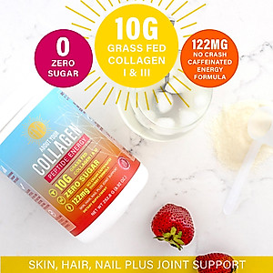 ABOUT YOUR COLLAGEN Peptide Energy Collagen Powder Hair, Nail, Skin, Type I & III,Caffeine for Energy, Vitamin C, Biotin, Hyaluronic Acid, Zero Sugar – 8.92 oz (Mango Passion)