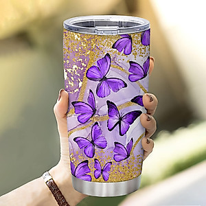 Hyturtle Personalized Gifts For Butterfly Lover - Butterflies Prints Custom Name Stainless Steel Tumbler 20oz With Lid - Idea Butterfly Lover Gifts For Women Girl Kids On Birthday, Christmas