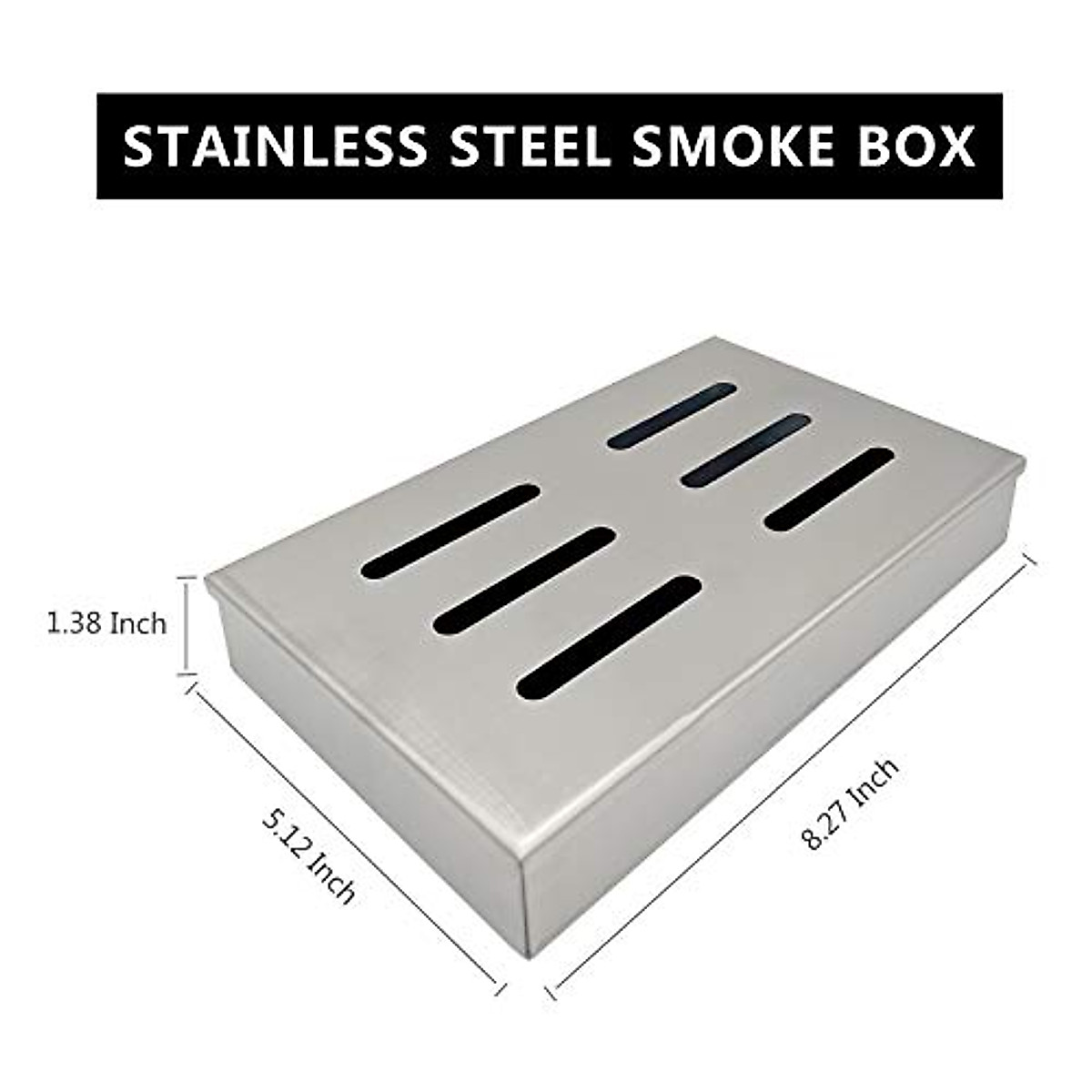 BAIDE PACK Smoke Box for Pellet Grill with Lid, Stainless Steel BBQ Smoke Boxes for Propane Gas Grill with Wood Chips Charcoal, Silver