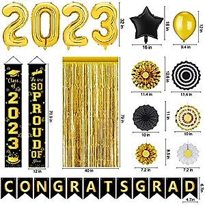 Class of 2023 Graduation Decorations, Black Gold Graduation Party Decor Kits, Banner, Balloons, Large Congrats Grad Party Supplies, Congrats Grad Decorations For Senior High School College Photo Prop