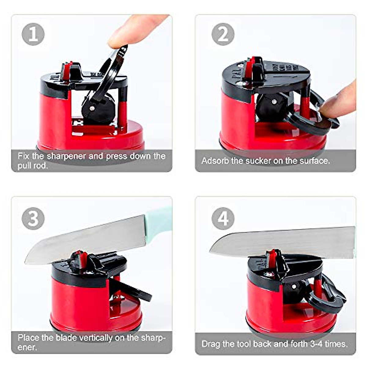 Knife Sharpeners, Mini Knife Sharpener with Suction Base, Pocket Knife Sharpeners Suitable for Most Blade Types, Small Knife Sharpener for Kitchen and Camping, Red