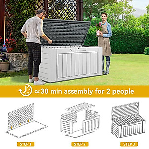 DWVO XL 160 Gallon Large Deck Box, Waterproof Outdoor Storage Box for Patio Furniture Cushions, Garden Tools and Pool Supplies,Weather Resistant Resin, Lockable, Light Grey
