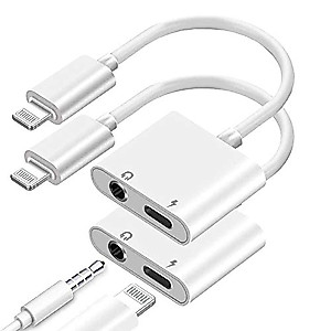 [Apple MFi Certified] iPhone Headphone Adapter, 2 Pack 2 in 1 Lightning to 3.5mm Aux Audio and Charge Jack Adapter Splitter Dongle for iPhone 14 13 12 11 Pro Max XS XR X 8 7 6 iPad, Support iOS 16