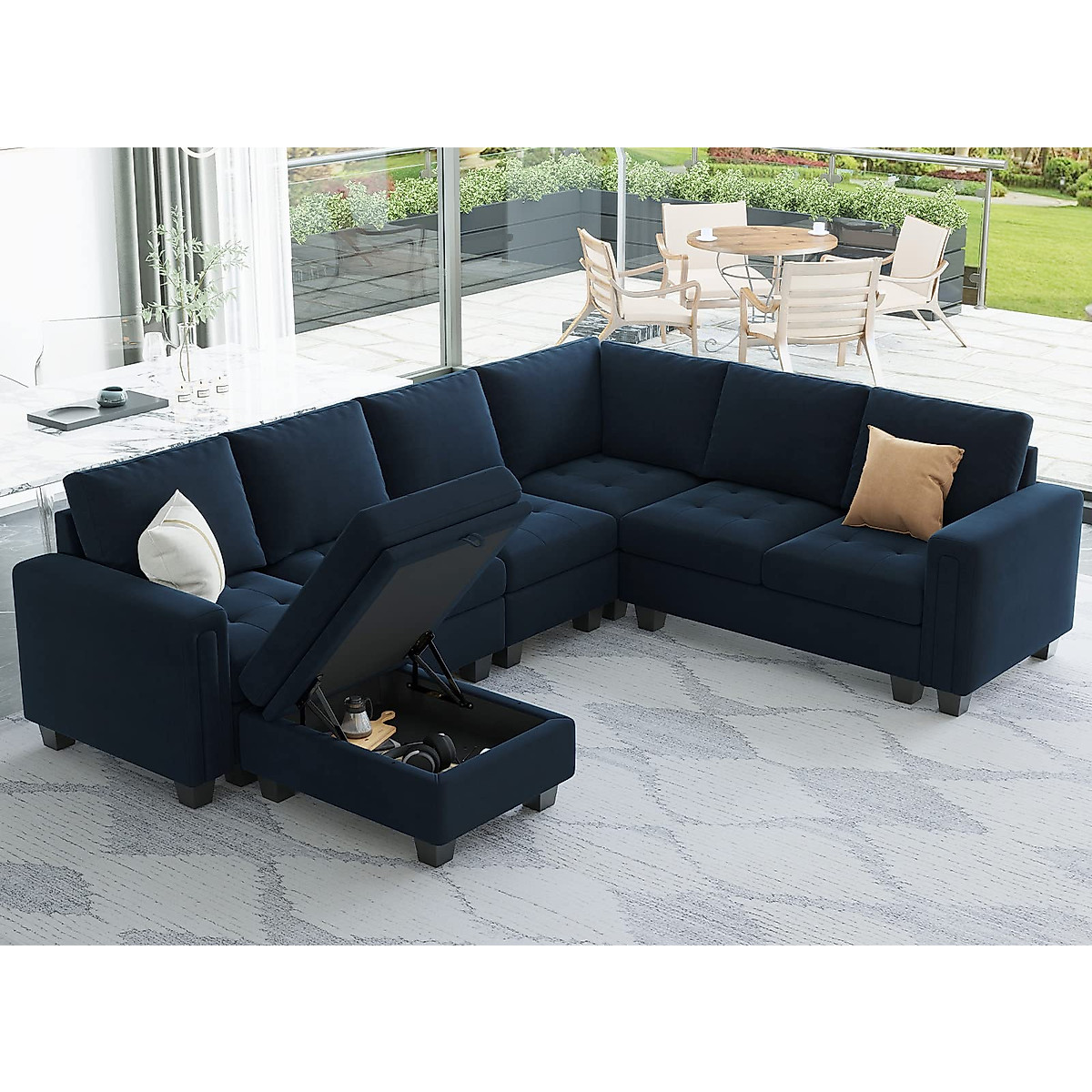 Belffin Velvet Modular Sectional Sofa with Storage Ottoman 6 Seater L Shaped Sectional Modular Sofa Couch with Reversible Chaise Convertible Corner Sectional Couch Blue