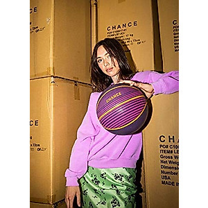 Chance Premium Rubber Outdoor/Indoor Basketball (5 Kids & Youth - 27.5", Rise - Purple, Pink, Yellow) Standly The Ball Stand