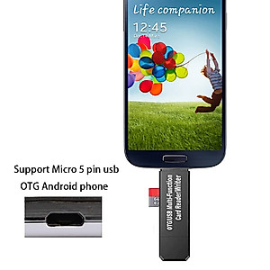 Micro USB OTG/USB 2.0 Card Reader Adapter, SD/Micro SD Memory Card Reader with Standard USB Male & Micro USB Male Connector for Smartphones/Tablets with OTG Functio for SDXC, SDHC, SD, MMC, RS-MMC