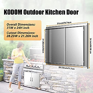 KODOM Outdoor Kitchen Doors 31''W X 24''H,Flush Mount Stainless Steel BBQ Access Doors, Double Grill Access Door for Outdoor Kitchen Cabinets and BBQ Island