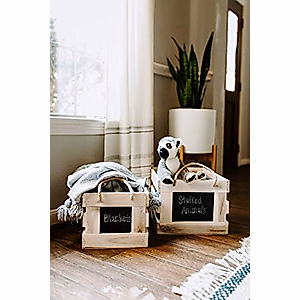 White Wooden Crates Decorative Set with Chalk Face and Rope Handles, Rustic Storage Crates (18 and 15 Inch)