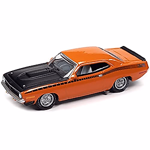 1970 Plymouth AAR Barracuda Vitamin C Orange with Black Stripes and Hood and Collector Tin Limited Edition to 4540 Pieces Worldwide 1/64 Diecast Model Car by Johnny Lightning JLCT005-JLSP108A