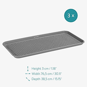 Navaris Boot Trays for Entryway (Set of 3) - 30" x 15" Large Waterproof Shoe Tray for Winter Shoes Boots - Indoor, Front Door, Mudroom, Garage - Gray