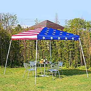 Outsunny 10' x 10' Pop Up Canopy Instant Event Tent with American Flag Roof, Slanted Legs, Easy Height Adjustable for Wedding Party for Patio Backyard Garden