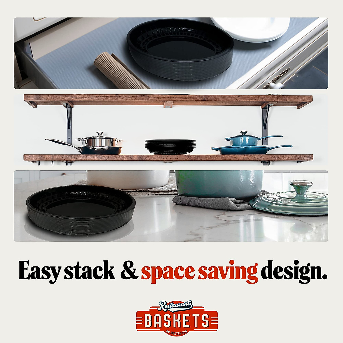 Plastic Fast Food Baskets - HUGE 12" x 9" Food Baskets For Serving - Reusable Foodservice Restaurant Diner Burger Fish Chip Sandwich Plates Tray Platter (12 Pack, Black)