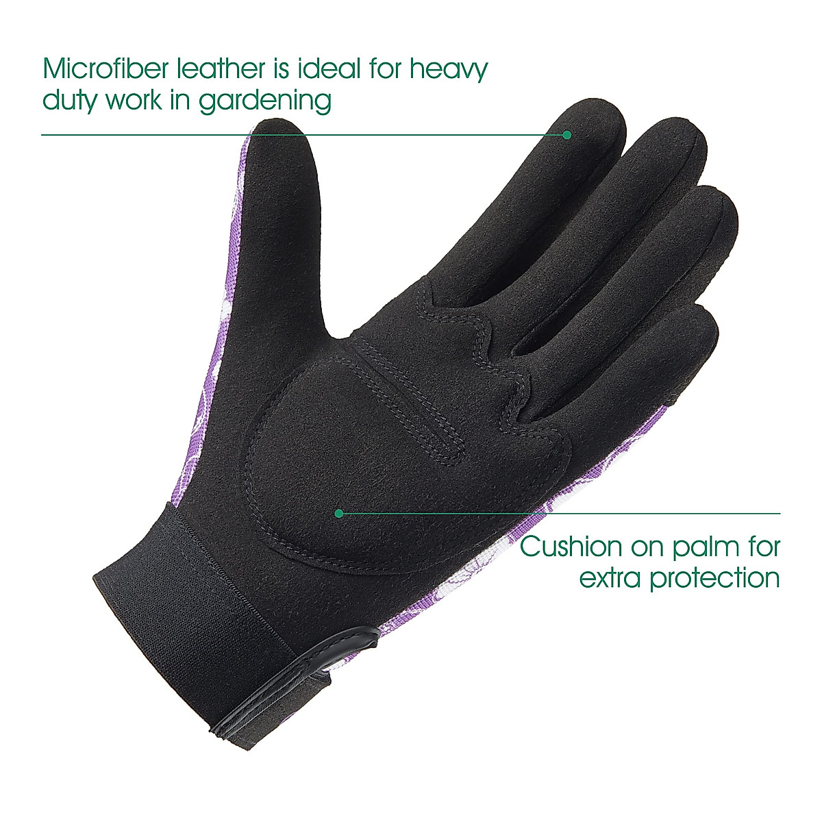 COOLJOB Medium Gardening Work Gloves for Women Ladies, Thorn Proof for Rose Pruning, Cactus Handling, Blackberry Bush Planting, Puncture Resistant Anti-Slip Flexible, 1 Pair M Floral Purple