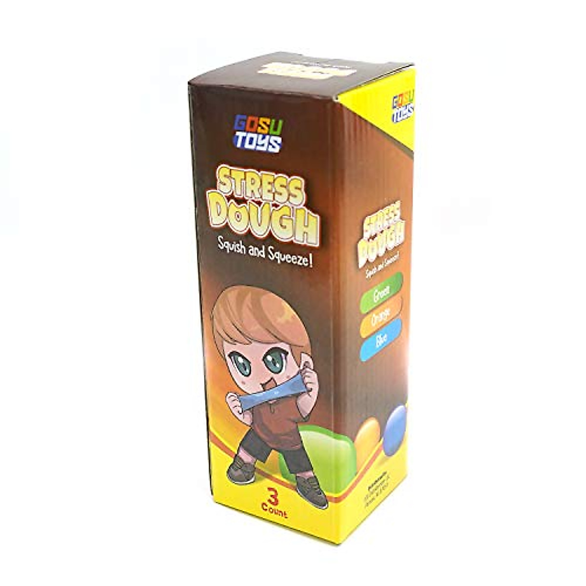 3 Pack Stress Dough Ball Soft Stretchy Stress Ball Toy for Kids Squeeze and Pull for Adult Anxiety Hand Therapy Relaxing Non Toxic Sensory Fidget Squishy Doh Splat Action in Green, Orange, Blue