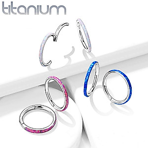 Dynamique Implant Grade Titanium Hinged Segment Hoop Ring With Opal Lined Outter Side (Sold Per Piece)