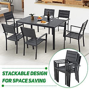 U-MAX 7-Piece Aluminum Outdoor Dining Set, Patio Table and Chairs Set for 6 Morden Outdoor Furniture Set with Aluminum Frames, Rectangular Table and Stackable Chairs for Garden, Black