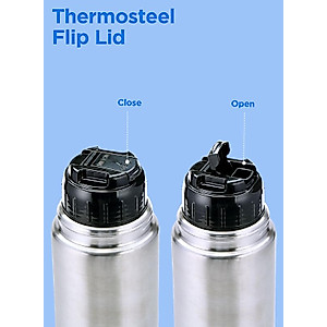 Milton Thermosteel Flip Lid Flask 1000, Double Walled Vacuum Insulated 1000 ml | 34 oz | 1 qt. | 24 Hours Hot and Cold Water Bottle with Cover, 18/8 Stainless Steel, BPA Free, Leak-Proof | Silver