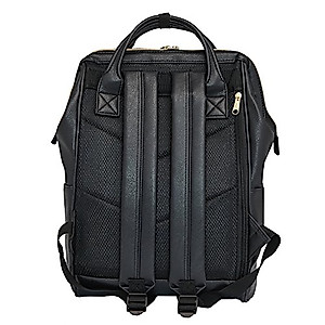 Kah&Kee Leather Backpack Diaper Bag with Laptop Compartment Travel School for Women Man (Black, Large)