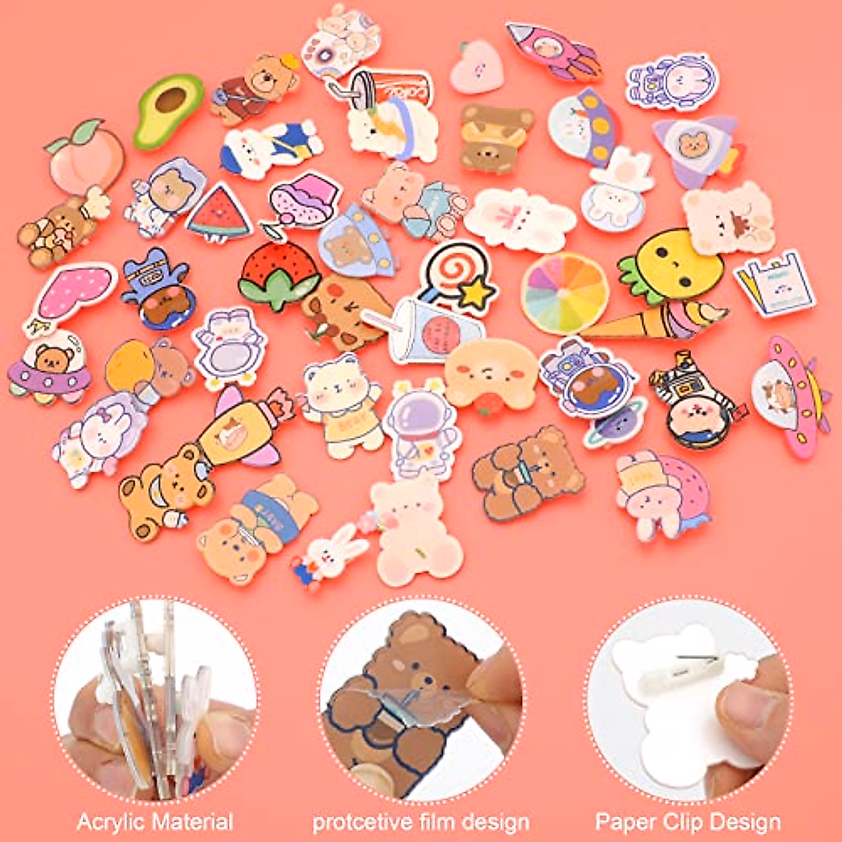Cute Pins for Backpacks,50 Pcs Kawaii Acrylic Pins, Aesthetic for Girl's Bags,Hoodies,Hats,Jackets Decorative Clothing Bags Jackets Hat Backpacks Bag Accessories