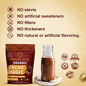 Cacao Magic | Superfood 5 Mushroom Blend for Focus, Mental Clarity & Energy | Lions Mane, Reishi, Chaga, Cordyceps, Turkey Tail | Smoothie, Hot Chocolate, Coffee Alternative (50 Servings)