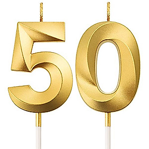 50th Birthday Candles Cake Numeral Candles Happy Birthday Cake Topper Decoration for Birthday Party Wedding Anniversary Celebration Supplies (Gold)