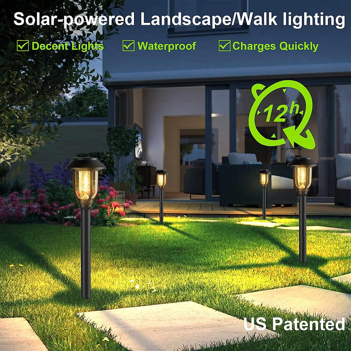 ILANCK 10 Pack Solar Pathway Lights Outdoor Waterproof, Dusk to Dawn Auto On/Off LED Garden Lights, Easy Installation Landscape Lighting for Yard Garden Lawn Driveway