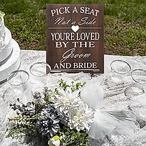 JennyGems Pick a Seat Not A Side Sign You Are Loved by the Groom and Bride, Wedding Signs and Decor for Ceremony, Brown Directional Signage, Made in USA