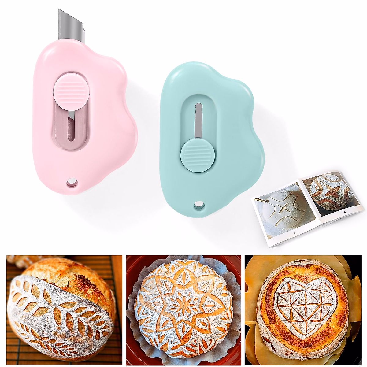 XANGNIER Bread Lame Dough Scoring Tool,2 Pack Sourdough Scoring Tools,Bread Dough Cutter Slashing Razor Tool,Scoring Patterns Booklet,Bread Baking & Making Tools Supplies Accessories