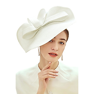 BABEYOND Tea Party Fascinator Kentucky Hat Women’s Fascinator Straw Derby Pillbox Hat for Cocktail Wedding Off-White