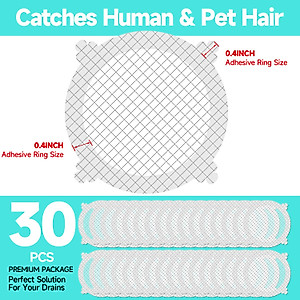 Solvora 30 Pack Disposable Shower Drain Hair Catcher Shower Drain Mesh Stickers, Bathroom, Bathtub, Kitchen, Sink, for Human and pet Hair