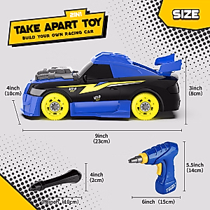 GILOBABY 26 Pieces Take Apart Toys for Boys, Racing Car with Electric Drill, Sounds & Lights, Building Stem Toys for Kids, Gifts for 3 4 5 Year Old Boys Learning Educational Toys