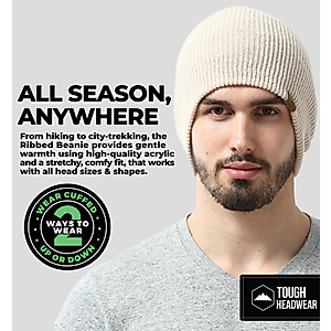 Tough Headwear Beanies for Men & Women - Knit Beanie, Warm & Soft Ribbed Beanie, Daily Knit Hat, Women & Mens Toboggan Hat for Cold Weather Beige